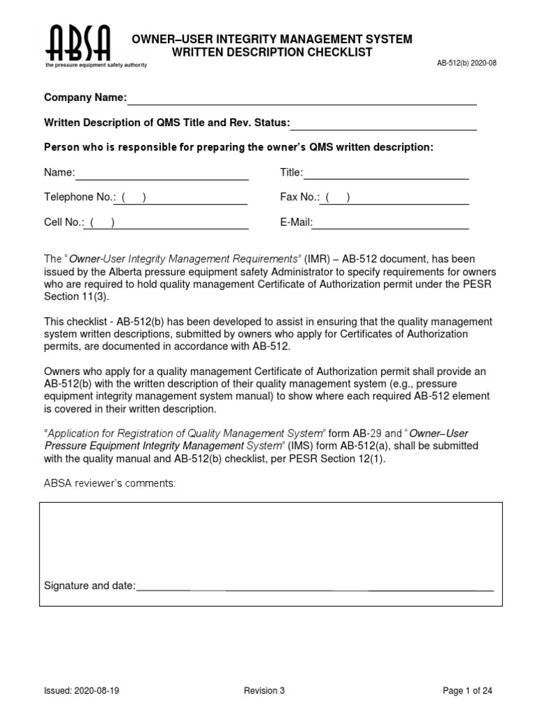 Ab-512b Integrity Management Requirements Checklist | PDF ...