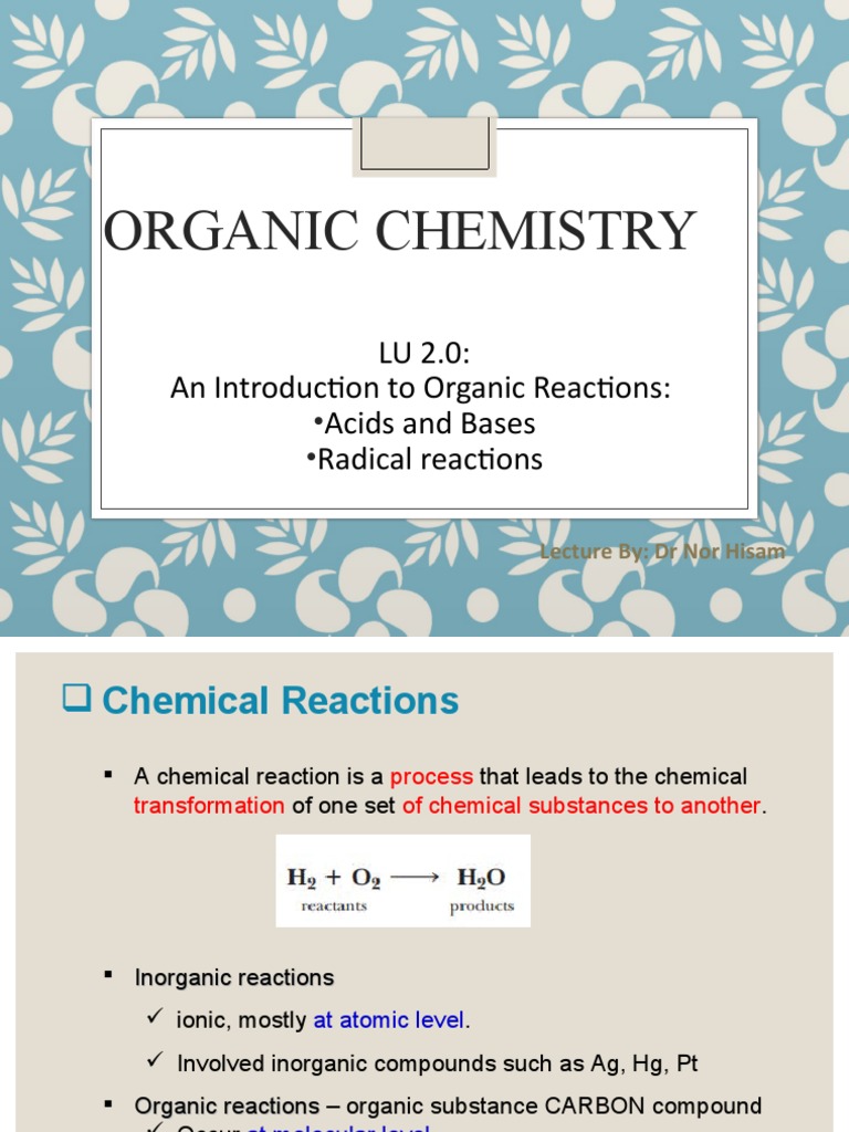 Organic Chemistry: LU 2.0: An Introduction To Organic Reactions: Acids ...