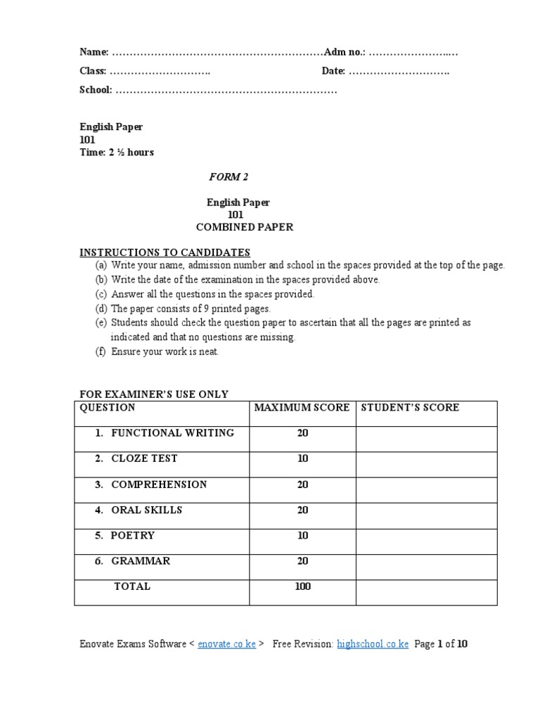 ENGLISH Form 2 Holiday Assignment QS | PDF | Disciplines | Teachers