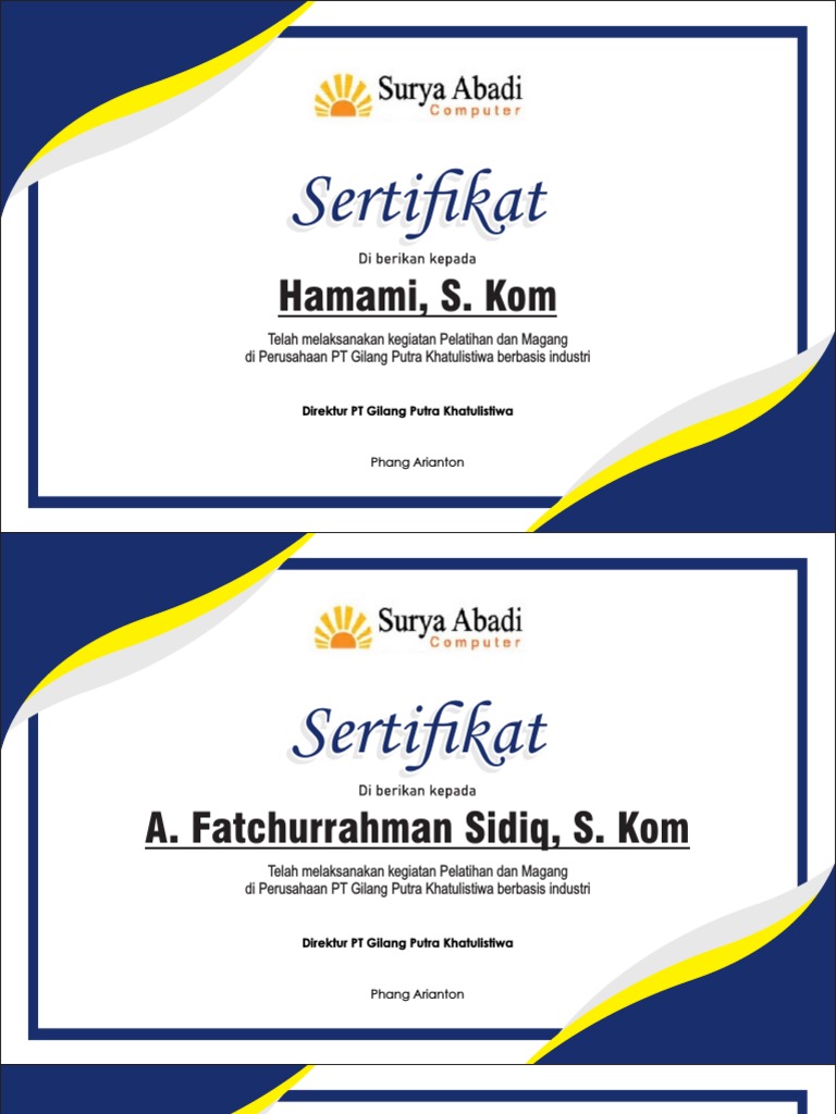 Sertifikat PT Gilang Putra | PDF | Bisnis