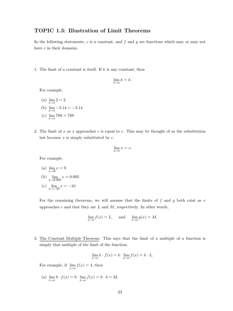 Key Limit Theorems in Calculus | PDF | Function (Mathematics) | Arithmetic