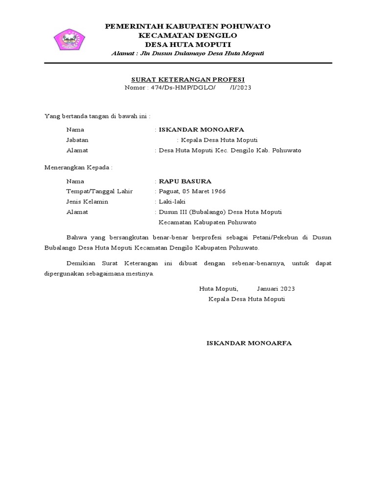 Surat Keterangan Profesi | PDF
