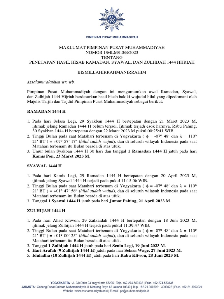 MLM-1-th 2023-Maklumat Ramadan-Syawal-Zulhijah 1444 H | PDF | Agama ...
