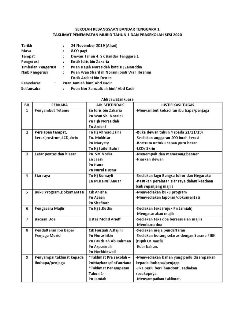 Taklimat Tahun 1 2019 | PDF