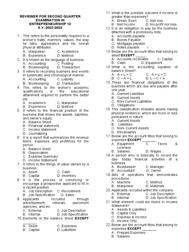 Entrepreneurship Reviewer | PDF | Debits And Credits | Expense