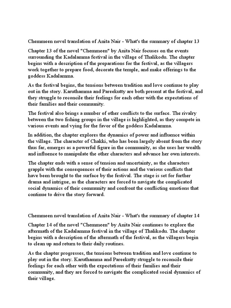 Chat GPT Summary of Chemmeen - Part 4 | PDF | Love