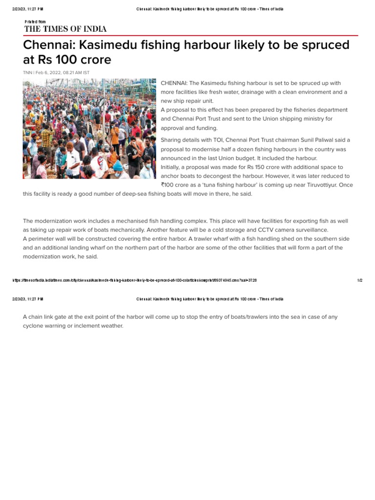 Kasimedu Harbour Modernization Plan | PDF | Water Transport | Fish And ...
