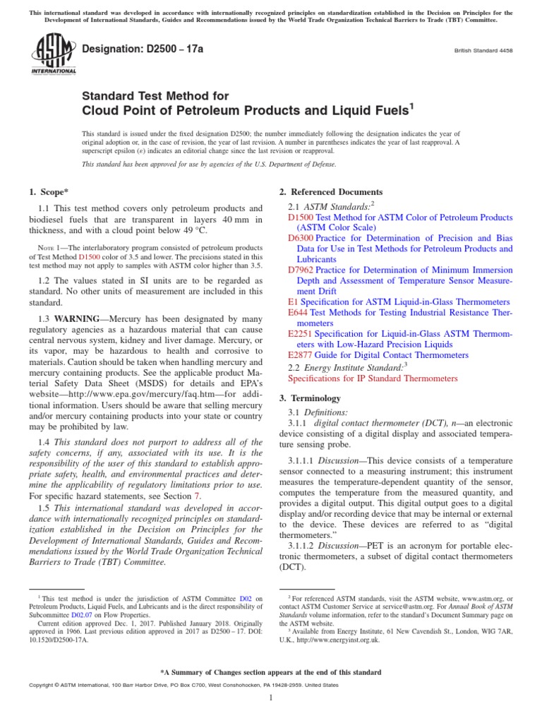 Cloud Point of Petroleum Products and Liquid Fuels: Standard Test ...