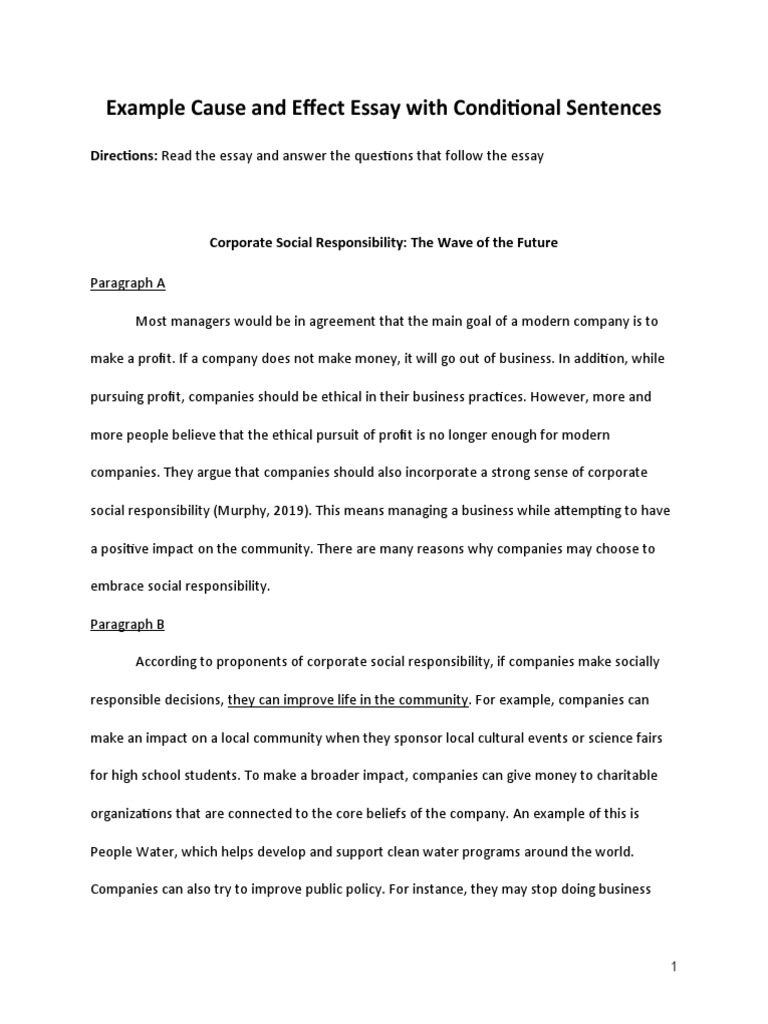 Cause and Effect Essay Example | PDF | Corporate Social Responsibility ...