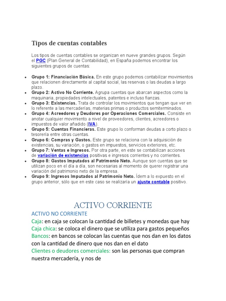 Tipos de Cuentas Contables | PDF | Contabilidad | Bancos