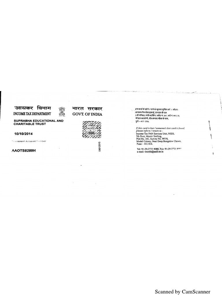 PAN Card Registration for Suprabha Trust | PDF