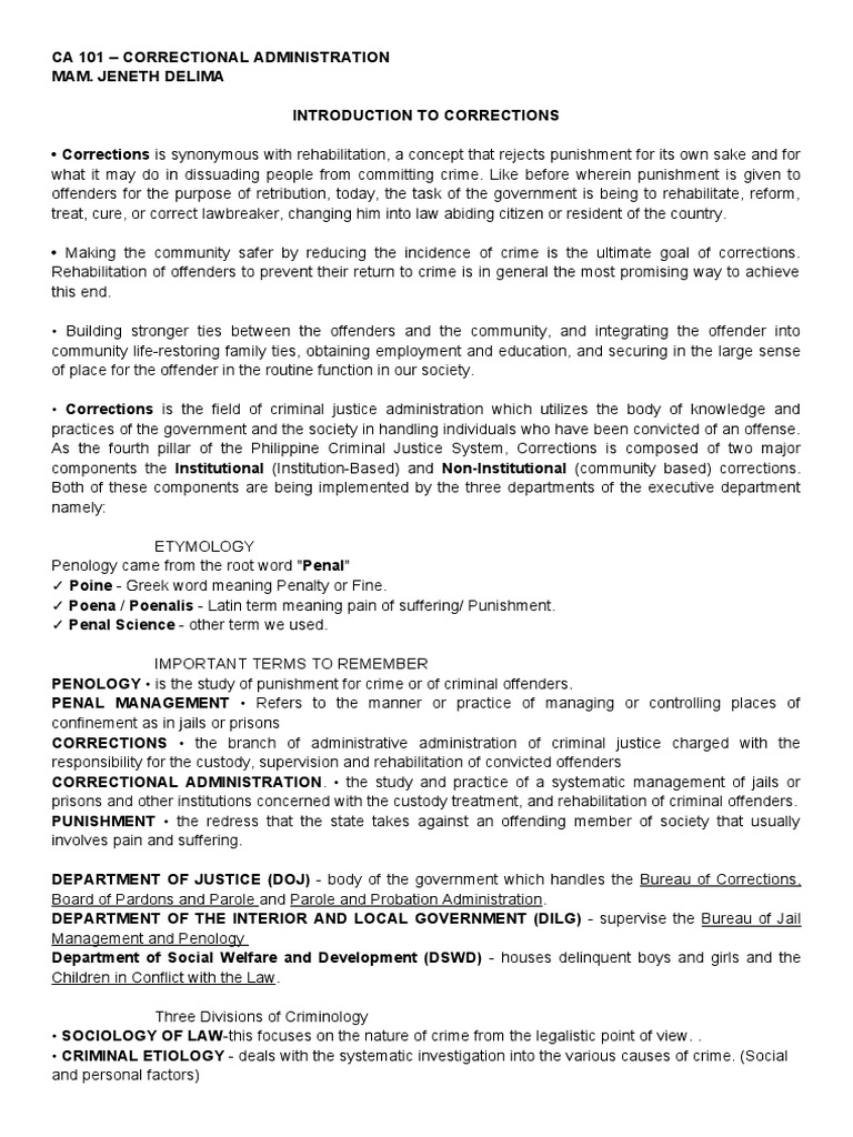 Ca 101 Correctional Administration Mam Delima | PDF | Prison | Crimes