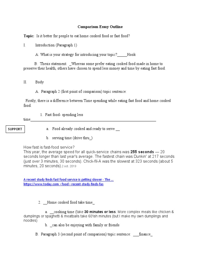 Comparison Essay Outline | PDF | Fast Food | Menu