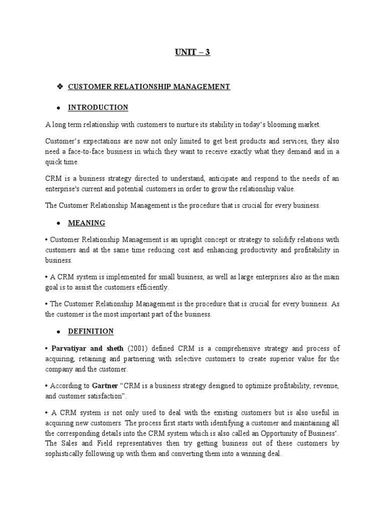 CRM Unit - 3 | PDF | Customer Relationship Management | Value (Economics)