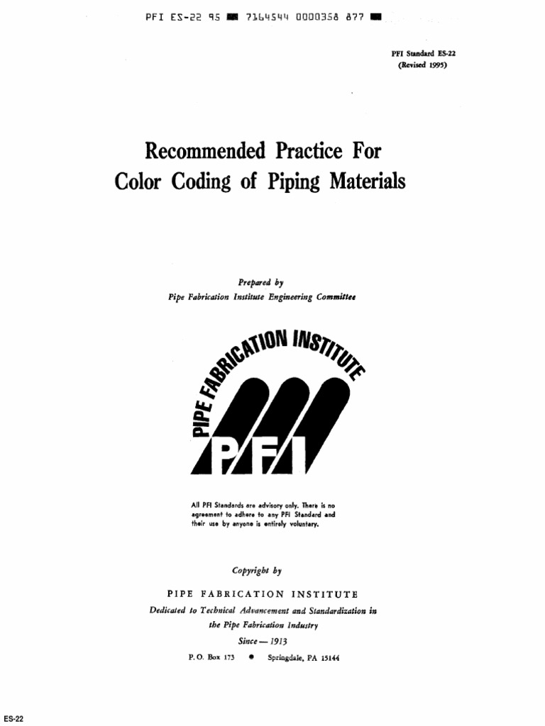 PFI ES-22-1995 Recommended Practice For Color Coding of Piping ...