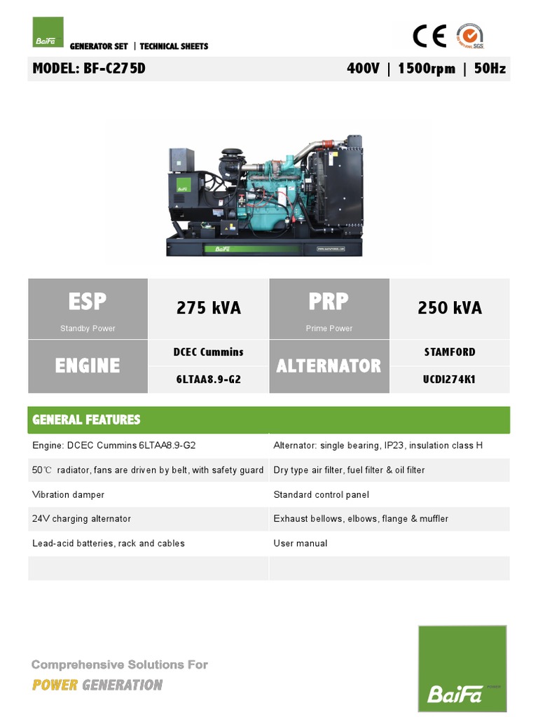 BF C275D | PDF | Electric Generator | Mechanical Engineering