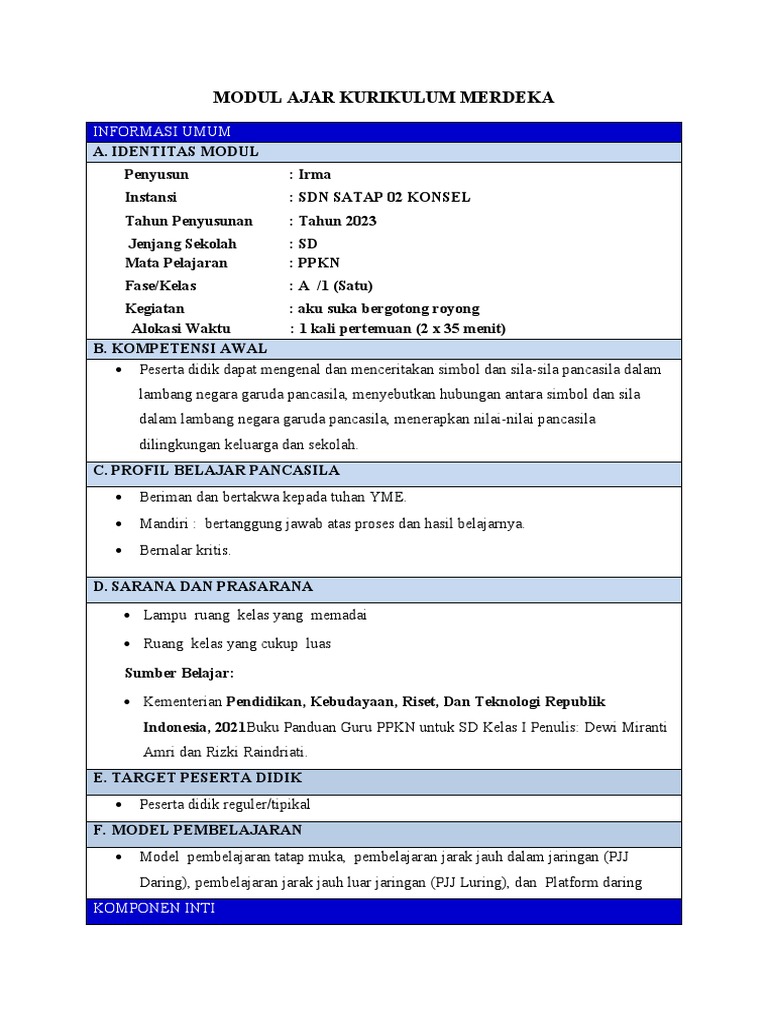 Modul Ajar Kurikulum Merdeka Ppkn Download Modul Ajar Pendidikan - EmriDev