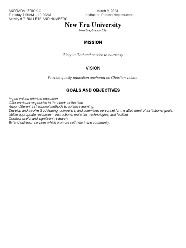 Activity7-BULLETS-AND-NUMBERS A | PDF | Bachelor Of Science | Bachelor ...