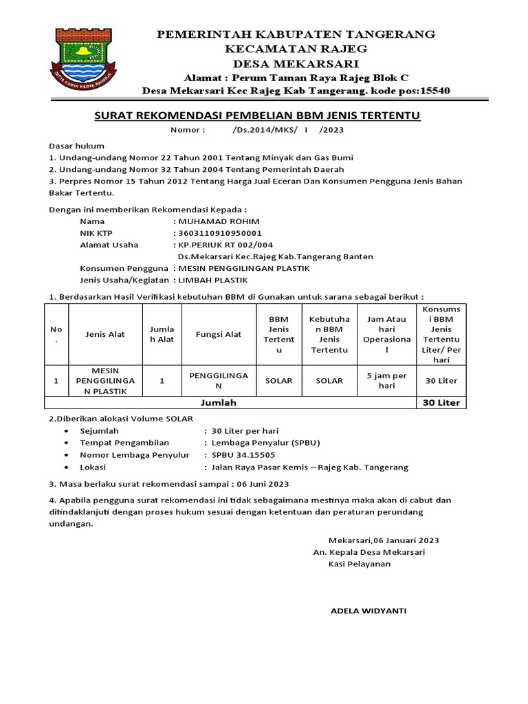 Pemerintah Kabupaten Tangerang Kecamatan Rajeg Desa Mekarsari | PDF