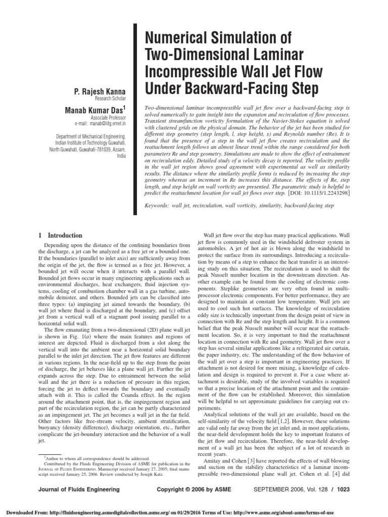 Numerical Simulation of Two-Dimensional Laminar Incompressible Wall Jet Flow Under Backward ...
