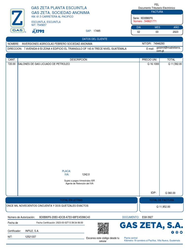 Gas Zeta, Sociedad Anonima Gas Zeta Planta Escuintla | PDF