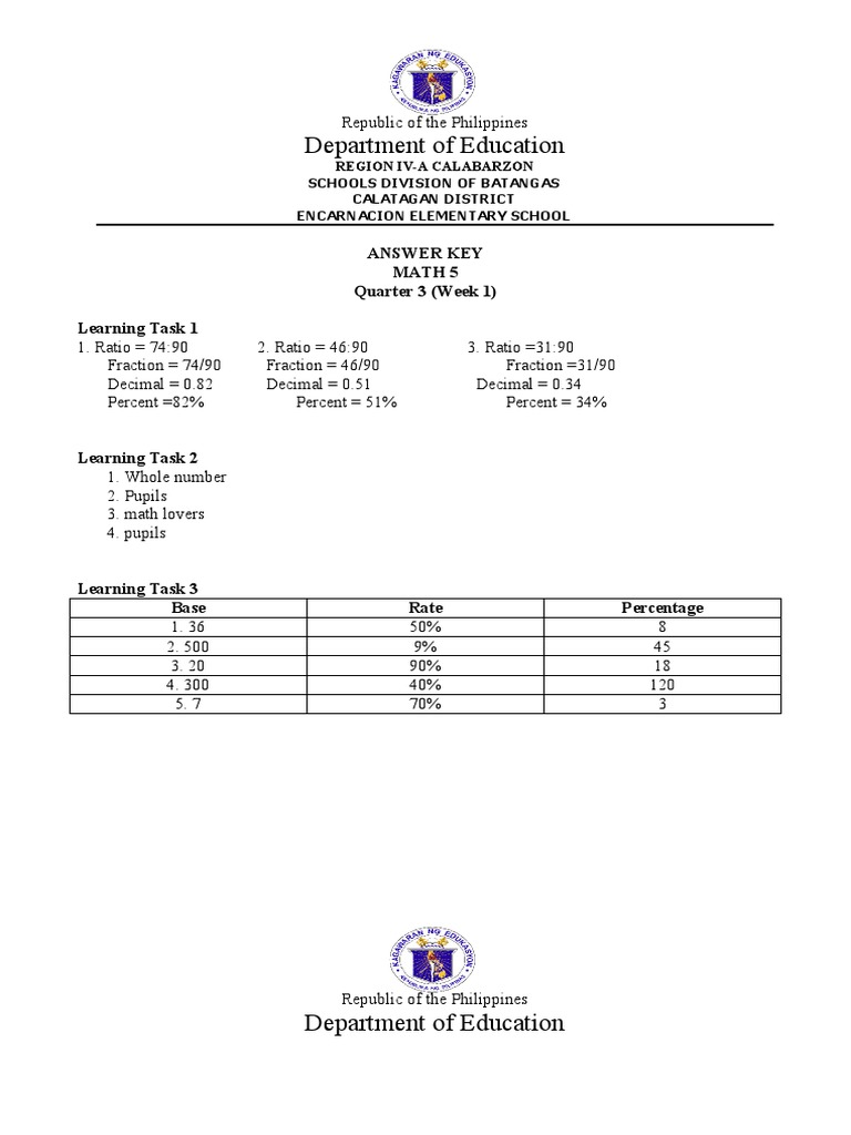 Q3-WEEK1 Answer Key | PDF | Classical Geometry | Mathematics