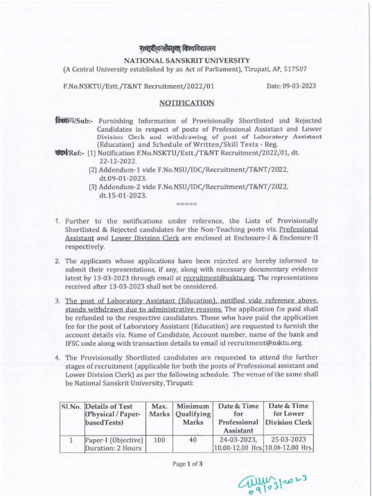 Notification Written Test PS and LDC Along With Enclosures PDF | PDF