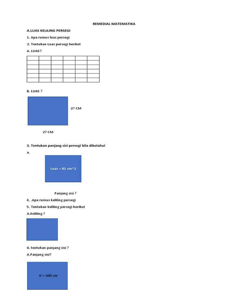 Apa Rumus Luas Persegi 2. Tentukan Luas Persegi Berikut A. Luas? | PDF