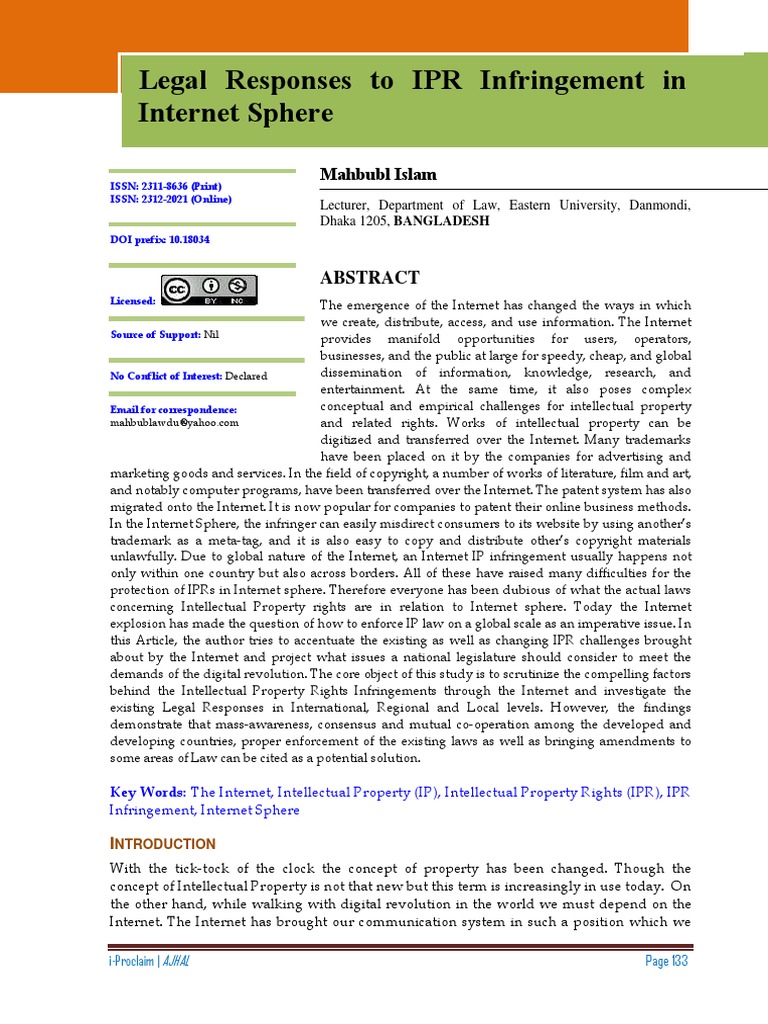 Legal Responses To IPR Infringement in Internet Sphere | PDF ...