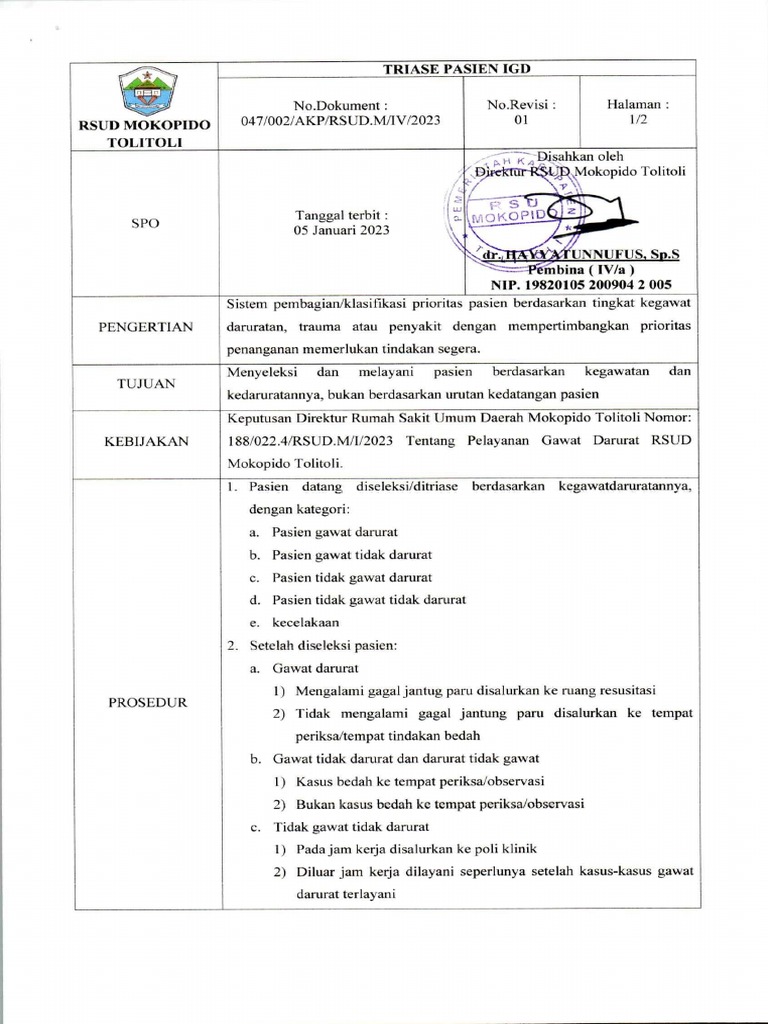 002, Spo Triase Pasien Igd | PDF