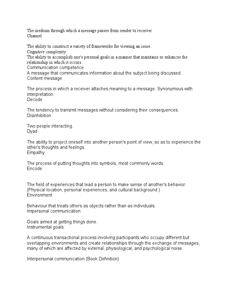 Interpersonal Communication Chapter 1 Review Pdf Communication Interpersonal Communication