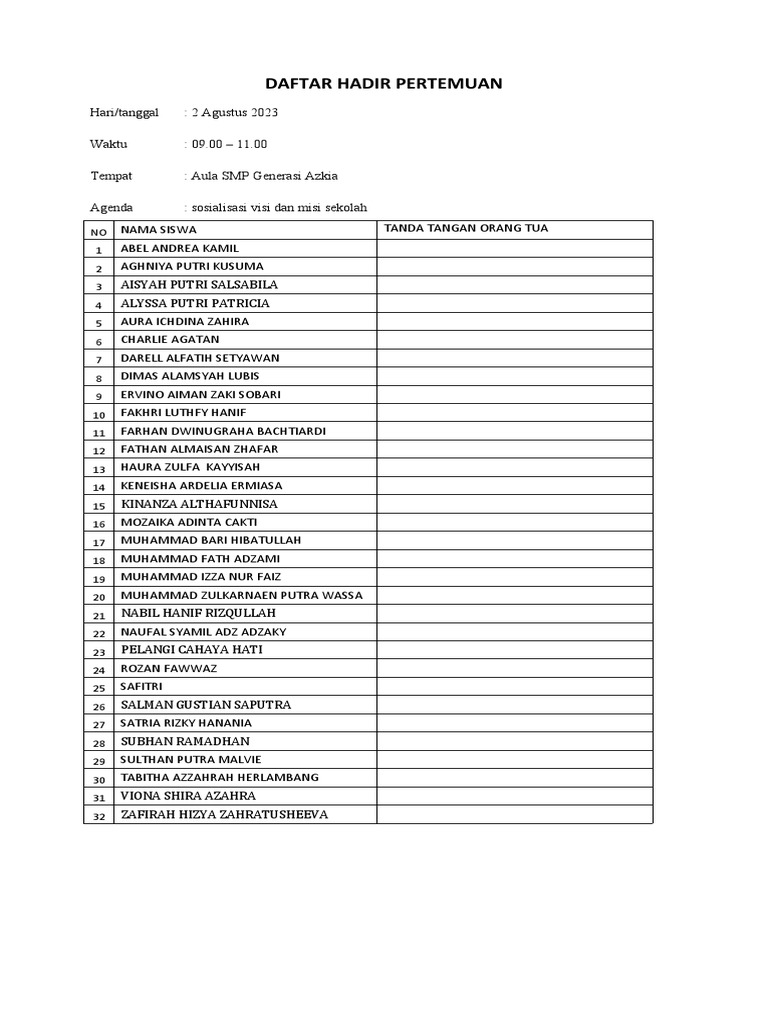 Daftar Hadir Sosialisasi Sekolah | PDF