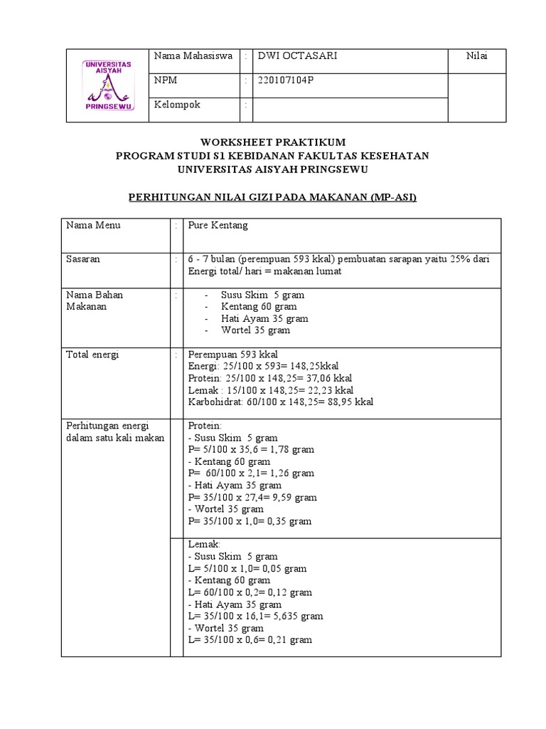 WORKSHEET MP ASI Dwi Octasari 220107104P | PDF