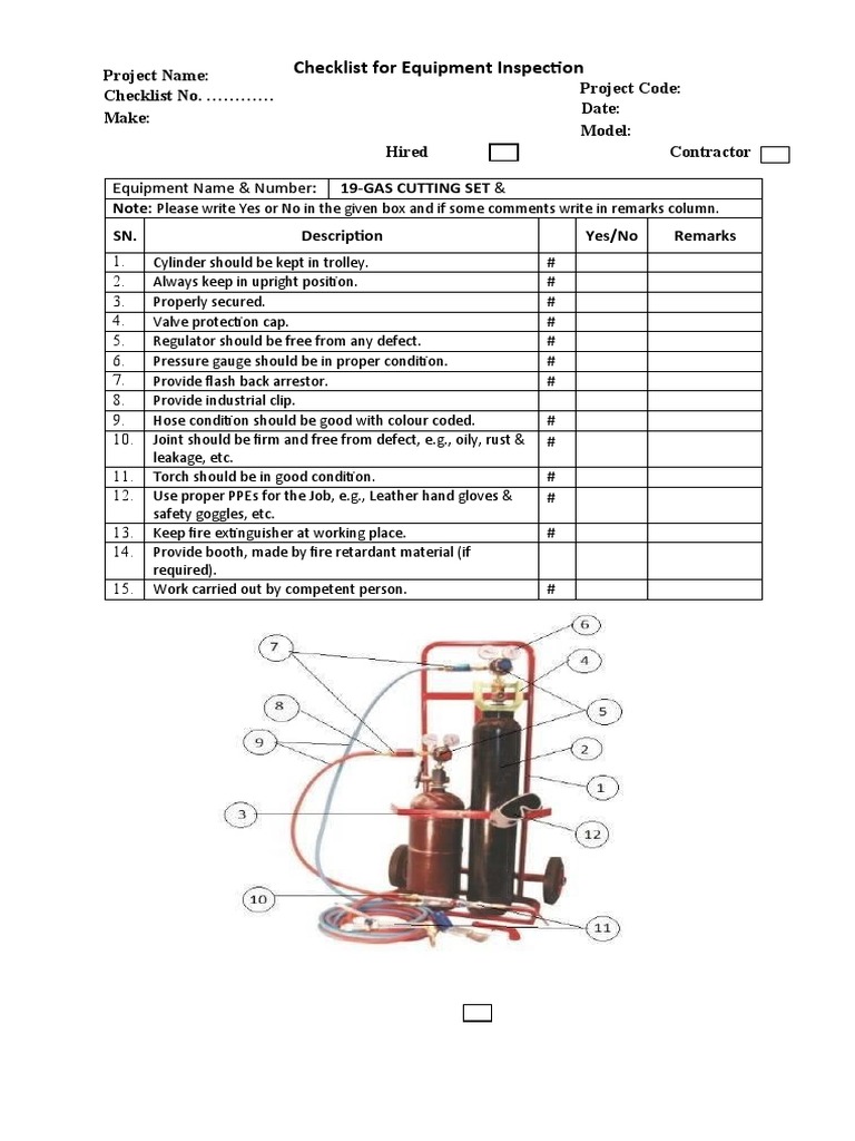 Checklist For Equipment Inspection Gas Cutting Set | PDF