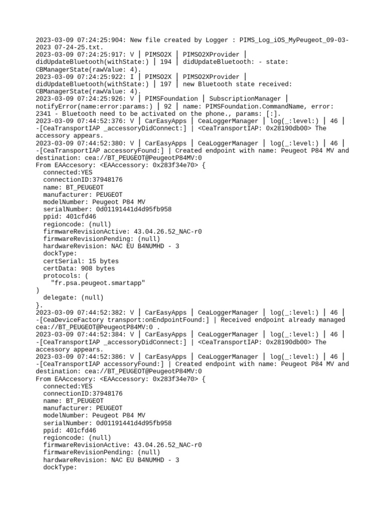 PIMS - Log - iOS - MyPeugeot - 09-03-2023 07-24-25 | Download Free PDF | Information And ...