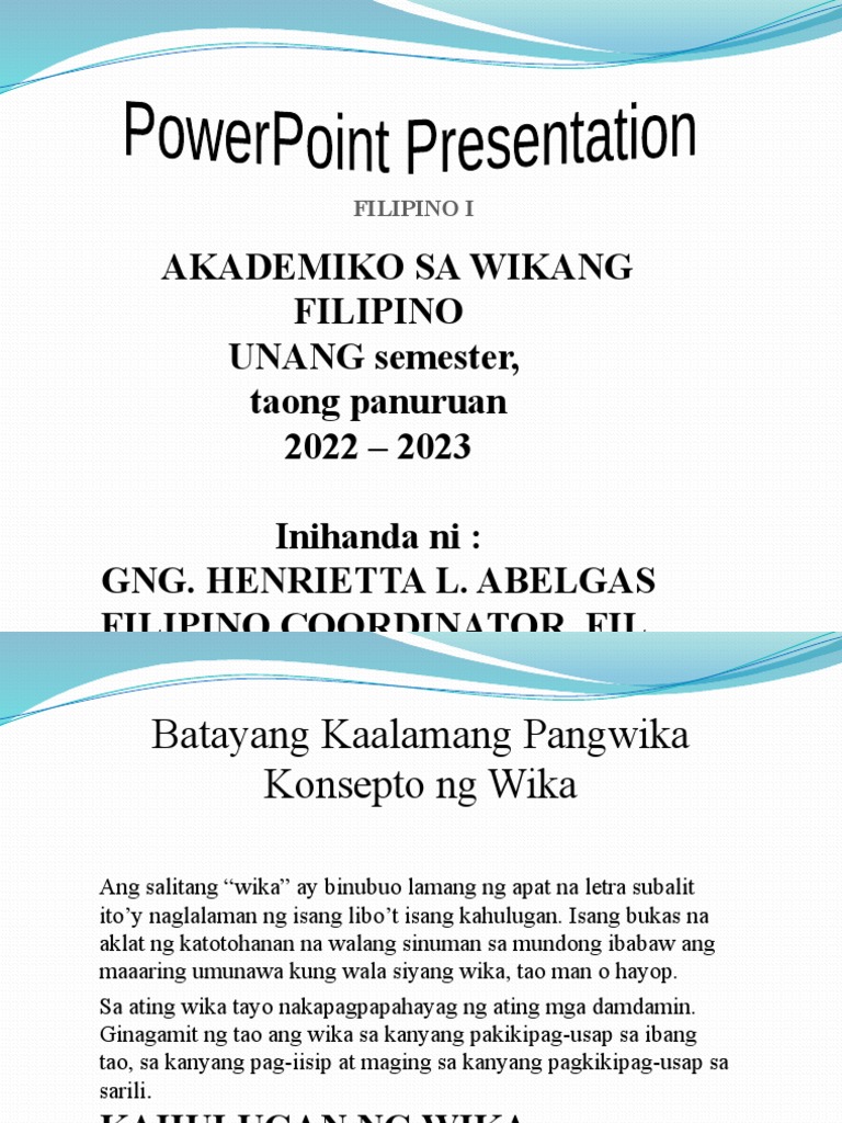 Filipino I Powerpoint | PDF
