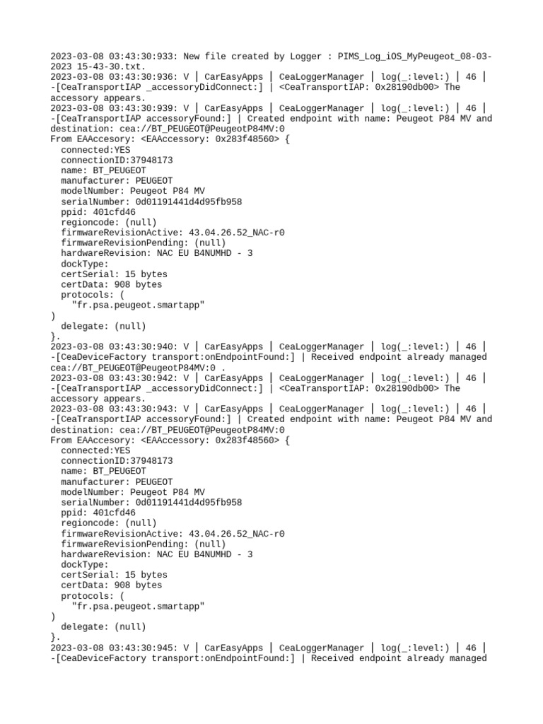 PIMS - Log - iOS - MyPeugeot - 08-03-2023 15-43-30 | PDF | Data Transmission | Telecommunications