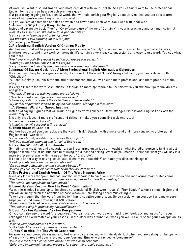 Professional Words | PDF | English Language | Word