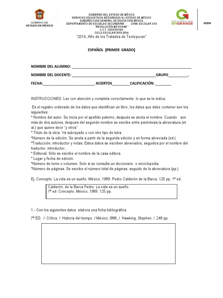 Examen Final de Español 1° | PDF | México | Evaluación