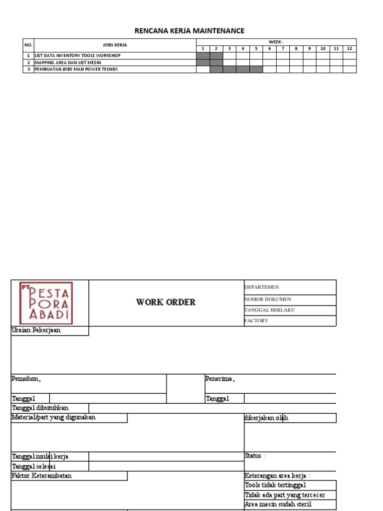 Contoh Form Work Order Maintenance | PDF