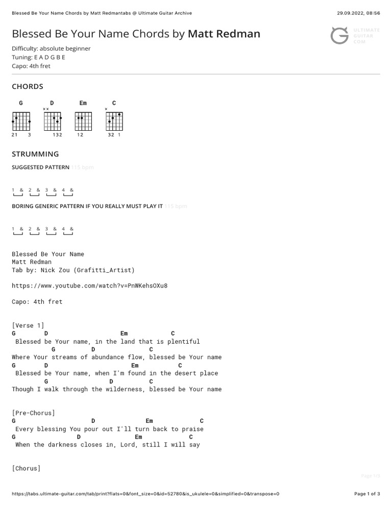 Blessed Be Your Name | PDF | Song Structure | Celtic Musical Instruments