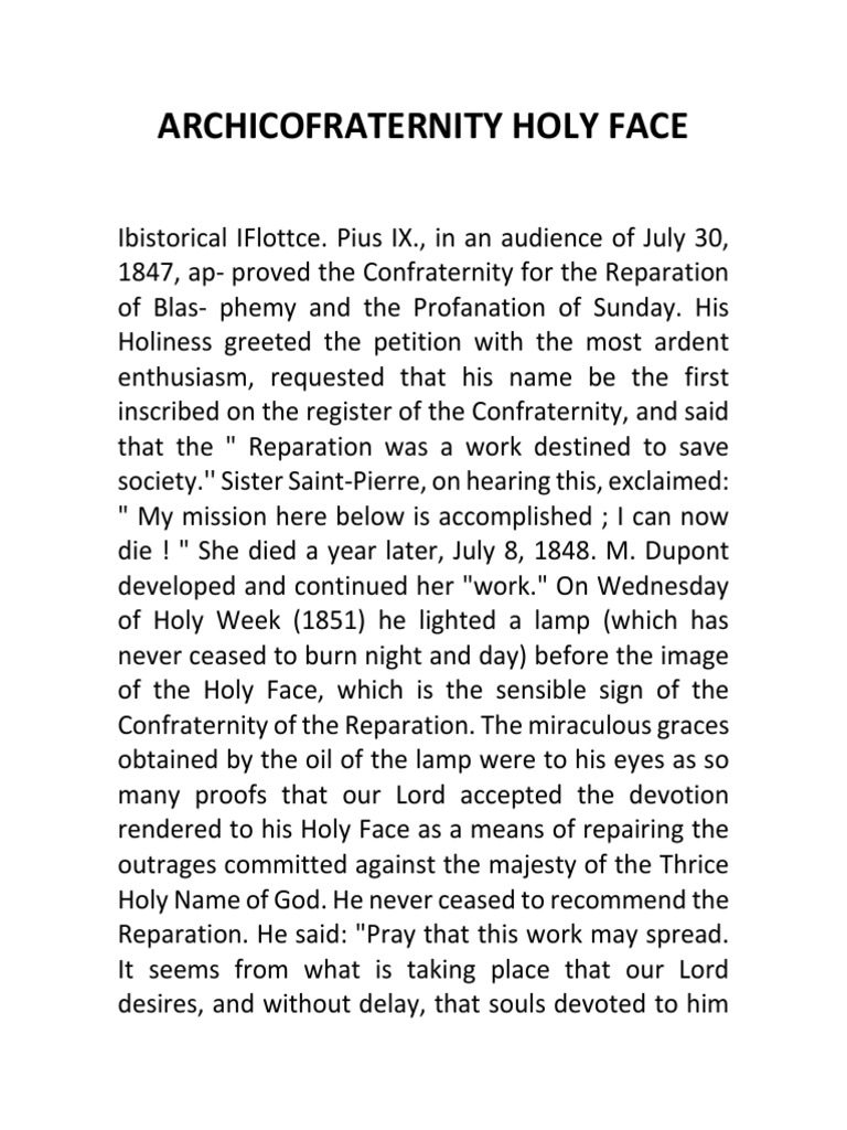 Guidelines for Joining the Holy Face Confraternity | PDF | Indulgence ...