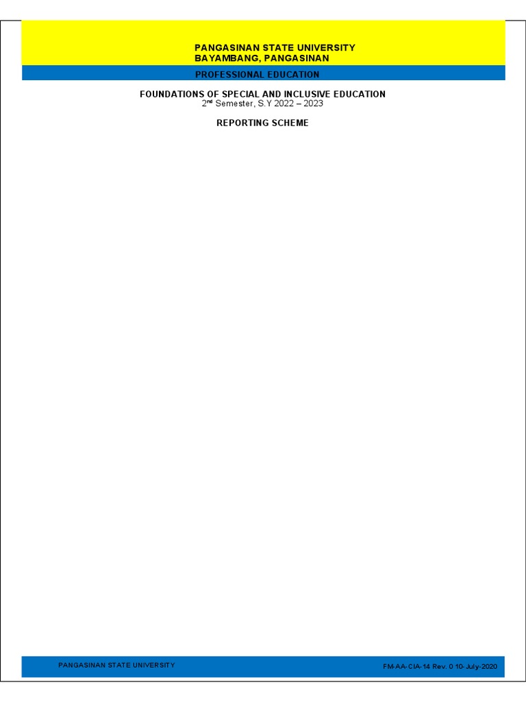 Reporting Scheme Prof Ed 103 | PDF | Inclusion (Education) | Learning