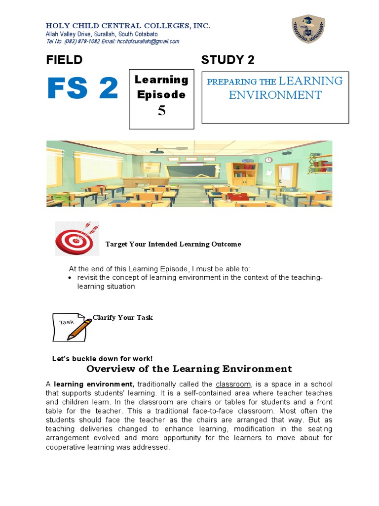 FS 2 EPISODE 5 - Preparing The Learning Environment | PDF | Classroom | Learning
