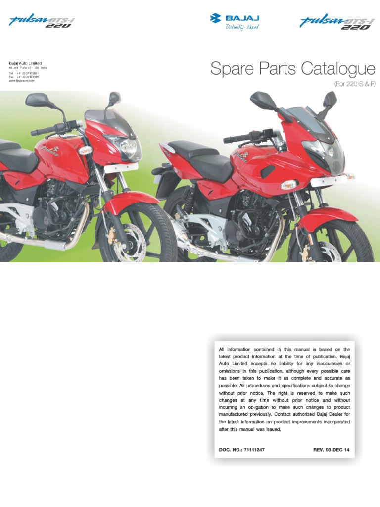 Bajaj Pulsar 220 Parts Catalog | PDF | Clutch | Piston