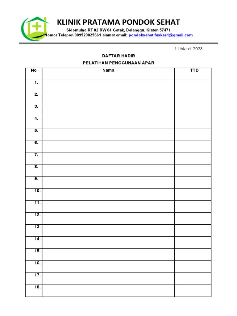DAFTAR HADIR PELATIHAN Penggunaan Apar | PDF