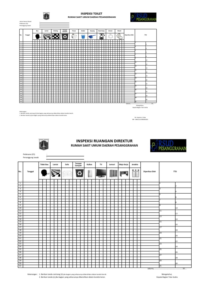 Contoh Ceklis Kebersihan Ruangan | PDF