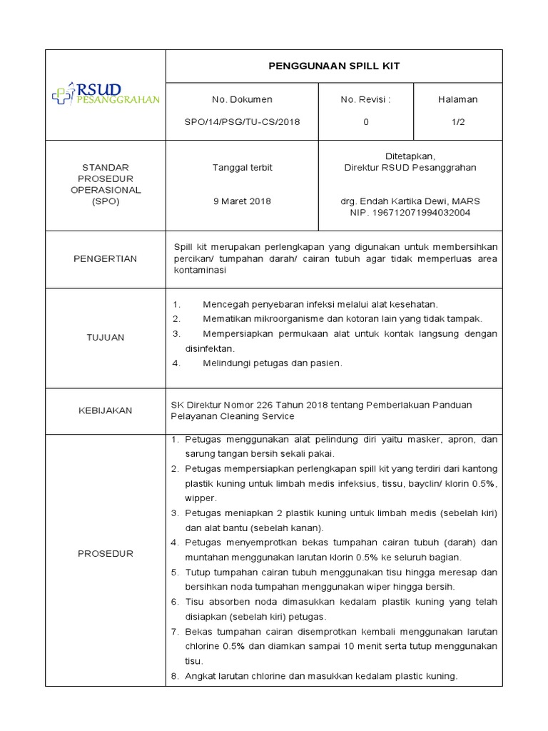 Prosedur Penggunaan Spill Kit Medis | PDF | Pengembangan Diri | Sains ...
