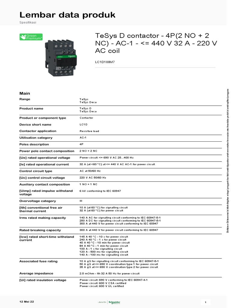 ITEM#5 TeSys Deca Contactors - LC1D188M7 | PDF | Alternating Current ...