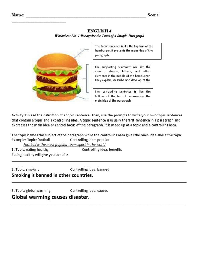 Parts of a Simple Paragraph Worksheet | PDF | Career & Growth ...